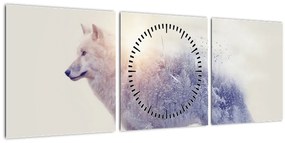 Obraz - Arktický vlk zrcadlící divokou krajinu (s hodinami) (90x30 cm)