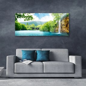 akrylový obraz Vodopád Jezero Příroda 125x50 cm