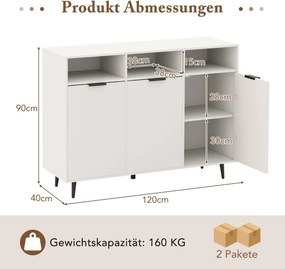 Costway Dřevěná kuchyňská skříňka s 5 nastavitelnými policemi – 120 × 40 × 90 cm