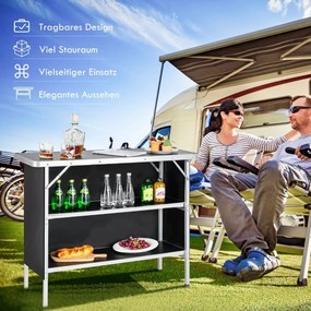 Costway Skládací hliníkový kempingový stůl se 2 patry Camping Cabinet, černý