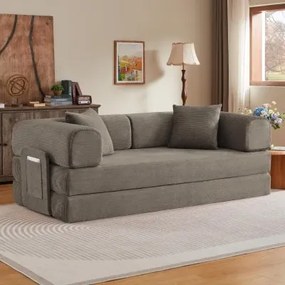 Aosom Bezkostrové modulární sofa, přeměnitelné na postel, obsahuje 2 polštáře a ocelový rám, 204D x 97Š x 65V cm, taupe