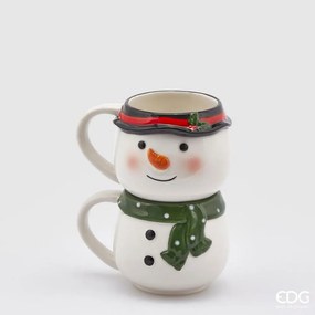 Vánoční porcelánový hrnek na čaj/kakao sněhulák 2ks, 17x10 cm