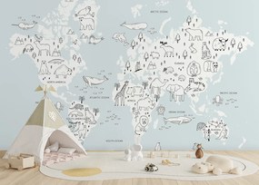 Dětská fototapeta na míru Černobílá Zvířecí Mapa Světa | Vliesová fototapeta na zed' | DFTD5P 352441