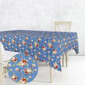 Ervi bavlněný ubrus na stůl obdélníkový - růžičky na modrém