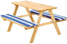 Tectake Dětská pikniková lavice s polstrováním - modrá/bílá