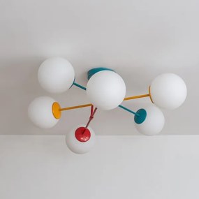 Přisazený lustr MOON 6xE27/15W/230V tyrkysová/žlutá/červená