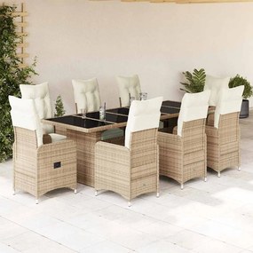 9dílný zahradní bistro set s poduškami béžový polyratan 3277299