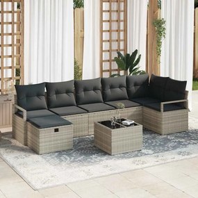 Set pohovek 8 ks 7-Počet míst Světle šedá polyratan 3359211