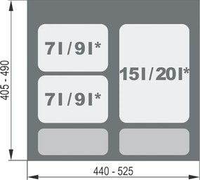 Sada odpadkových košů 1x15L + 2x7L | do výsuvné dřezové skříňky 60 cm