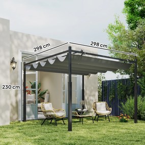 Pergola cca 3x3 m Volně stojící zastřešení terasy s posuvnou střechou, magnetická podložka, 8 cm sloupek odolný proti UV záření