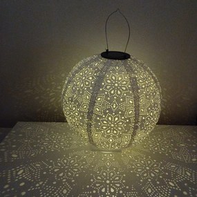 Solární lampion, 30 cm, teple bílá, bílá