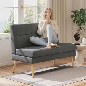 HOMCOM 2místná pohovka, čalouněné opěradlo s knoflíky, dřevěné nohy, silné čalounění, vzhled lnu, pro malé prostory, šedá