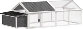 PawHut Dřevěný Kurník 240x112,5x76 cm s Otevírací Střechou, Zámky a Hnízdní Krabicí pro Slepičky, Králíky, Kachny – Bílá a Šedá | Aosom