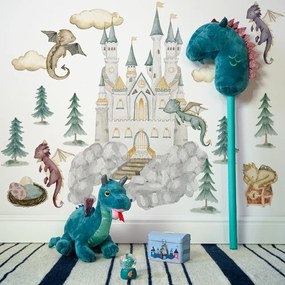 Gario Dětská nálepka na zeď The world of dragons - draci, vajíčka, zámek a poklad