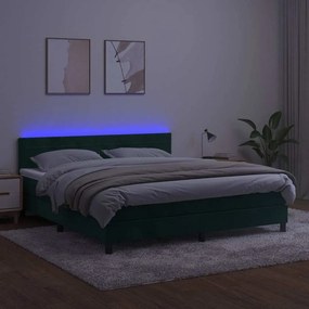 Box spring postel s matrací a LED tmavě zelená 160x200 cm samet 3134474