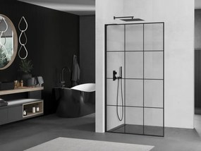 Mexen Kioto L, sprchová zástěna Walk-In 110 x 200 cm, 8mm čiré sklo černý vzor, ​​černý profil, 800-110-103-70-77
