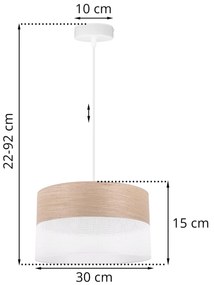 Light Home Závěsné svítidlo Wood, 1x béžová dubová dýha/bílé plastové stínítko, (fi 30cm)