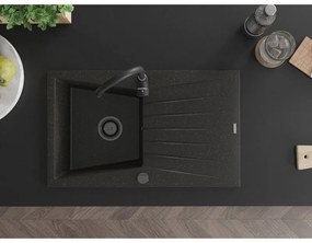 Mexen Cesar, granitový dřez 775x470x190 mm, 1-komorový, černá-zlatá metalíza s černým sifonem, 6514771010-75-B