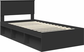 Rám postele s čelo Černá 100 x 200 cm Masivní borové dřevo 3410637