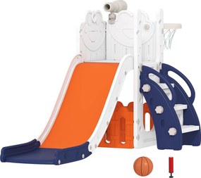 AIYAPLAY 5-v-1 dětská skluzavková sada, teleskop, basketbalový koš, plast, oranžová+tmavě modrá
