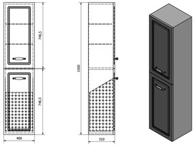 Aqualine FAVOLO vysoká skříňka košem 40x150x31cm, bílá mat FV160