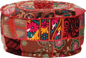 Sedací puf patchwork kulatý bavlna ruční výroba 40x20cm červený 246571