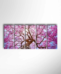 Malvis ® Obraz Rozkvetlý strom s růžovými květy ROZMĚR (šířka x výška): pětidílný obdélník 150x60 cm