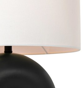 Designová stolní lampa černá s bílým lněným stínítkem - Lotti