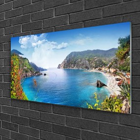 Obraz na skle Záliv Hory Moře Krajina 100x50 cm