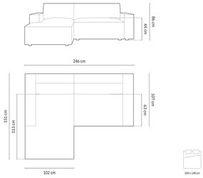 MUZZA Rohová rozkládací pohovka s úložným prostorem JUDY levá 246 cm samet tmavě šedá