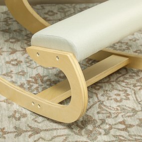 HOMCOM Křeslo na kolenou s houpacím mechanismem, ergonomické křeslo v lněné tkanině a břízovém dřevě, 55x85x55 cm, krémová