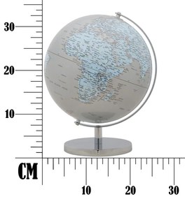 Stolní dekorativní glóbus Mauro Ferretti Earth Big, 25x34 cm, stříbrná/světle modrá