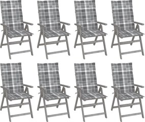 vidaXL Zahradní polohovací židle s poduškami 8 ks akáciové dřevo [3075141] Barva: Vzor šedá kostka
