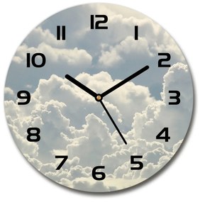 Wallmuralia Skleněné nástěnné hodiny kulaté Oblaka fi 30 cm