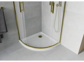 Mexen Rio půlkruhový sprchový kout 80 x 80 cm, Vzor jinovatky, Zlatá + sprchová vanička Flat, Bílá - 863-080-080-50-30-4110G