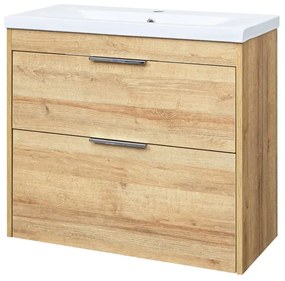 Mereo Mereo, Vigo, koupelnová skříňka s keramickým umyvadlem 81 cm, bílá, dub, CN322