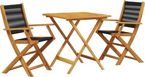 3dílný bistro set černý polypropylen a masivní dřevo 3281877