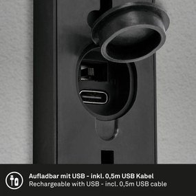 BRI 3786015 Lima LED venkovní nástěnné svítidlo, nabíjecí, 3 krokový dotykový stmívač, časovač, černé - BRILONER