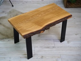 Dubový konferenční stolek z přírodní masivní fošny 40-45x80 cm + Podnože do A