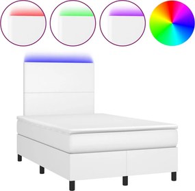 Box spring postel s matrací a LED bílá 120x200 cm umělá kůže 3135814