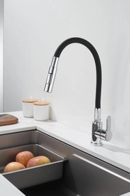 Gamma Flex 4000, stojánková dřezová baterie s flexibilním ramenem, 2-funkční výtok, černá-chrom, GMA-BFX-4000CH