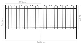 vidaXL Marketos Zahradní plot s obloukem nahoře ocelový 359 x 120 cm černý