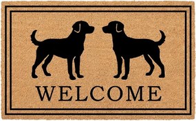 Hnědá kokosová rohožka s pejsky Welcome - 75*45*1 cm