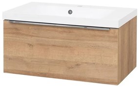 Mereo Mailo, koupelnová skříňka s umyvadlem z litého mramoru 81 cm, dub - CN526M