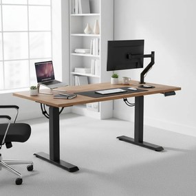 Výškově nastavitelný stůl OfficeTech C, 140 x 80 cm, černá podnož, dub silverjack