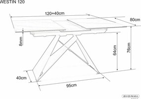 Jídelní rozkládací stůl Westin 120/160 cm keramika černý/bílý mramor