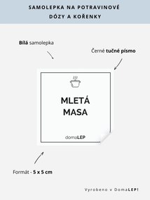 Samolepka na kořenky MLETÁ MASA bílá 5 × 5 cm tučné písmo