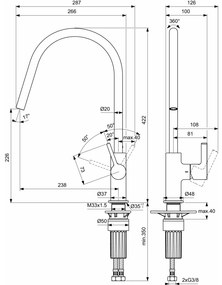 Ideal Standard Gusto - Dřezová baterie s vysokým otočným výtokem, magnetově šedá BD408A5