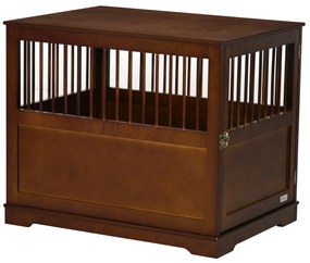 PawHut klec pro psy se stolovou deskou stylová psí bouda pro středně velké psy vnitřní uzamykatelné dveře hnědá 80,5x59,5x67,5cm | Aosom.de