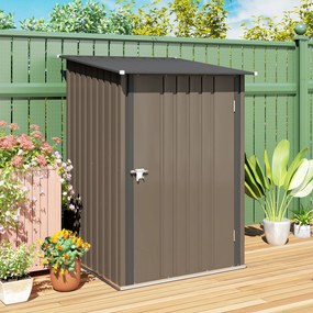 Outsunny Kovový Kůlna na Nářadí 1,6m³ 100x103x160cm Zahradní Kůlna s Šikmou Střechou a Zámkem Voděodolný Úložný Kabinet pro Zahradu, Hnědá